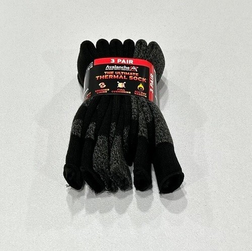 Avalanche Men's Ultimate Thermal Crew Socks 3 Pairs, Black/Gray, Size ...