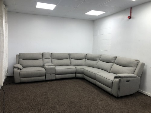 TREK LARGE CORNER SOFA IN GREY FABRIC ELECTRIC USB RECLINER RRP £2199. ...