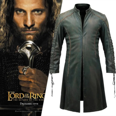 Aragorn Leather Duster Coat Lord of the Rings Cosplay Trench Halloween ...