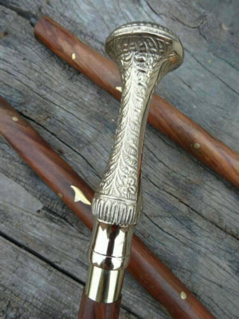 Victorian Wooden Walking Stick Solid Brass Head Handl… - Gem