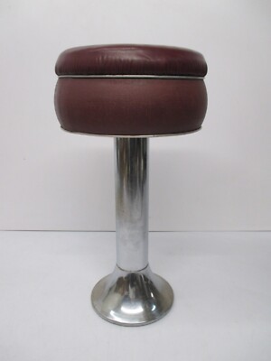 1 Vtg Duro Chrome Red Vinyl Seat Bar Stool Soda Shop Ice Cream Parlor ...