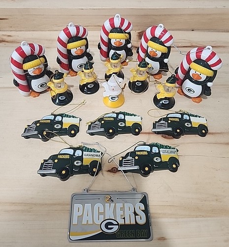 NFL Green Bay Packer Ornaments Mixed Truck Snowman Bell Penguins 17 Pc ...
