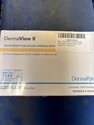 New, 100 DermaView II Transparent Film Wound Dressings 2.375 x 2.75 ...