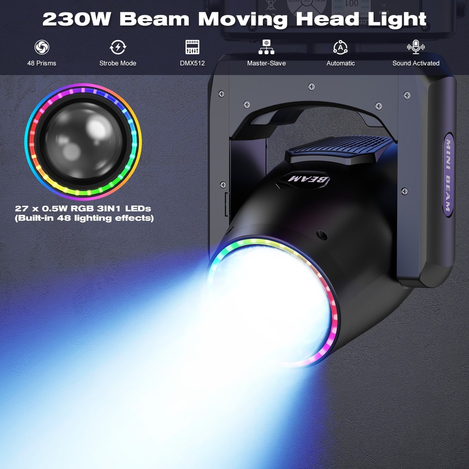 230W Moving Head Light DMX RGBW LED 48Prism Gobo Rainbow Effect Stage ...