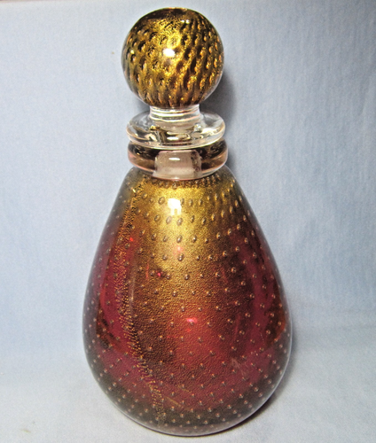 Seguso Decanter Bottle ~ Murano Sommerso Cranberry Gold Leaf Italian ...