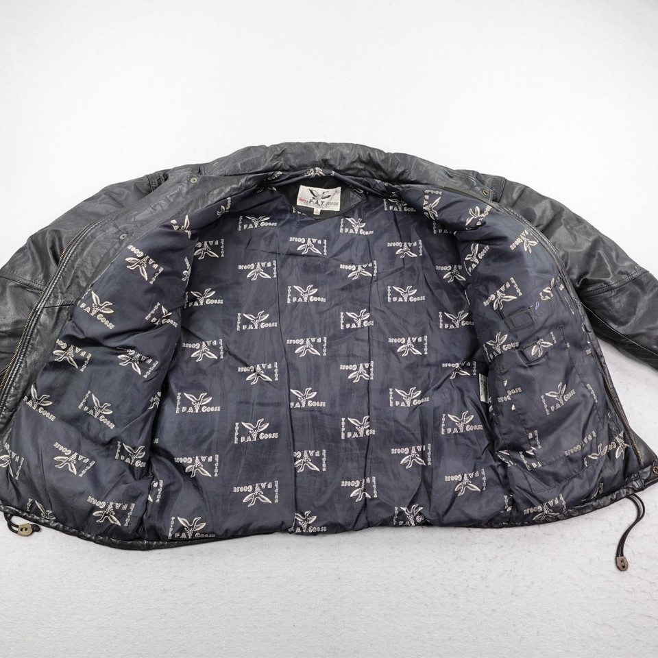Vintage Triple FAT Goose Jacket Mens Medium Black Leather Down Quilted ...