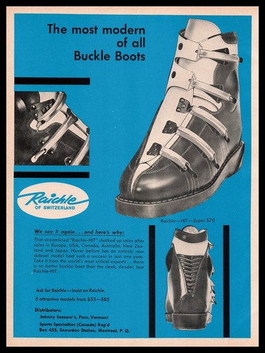 1964 Raichle Of Switzerland "Most Modern" Snow Ski Buckle Boots Vintage ...