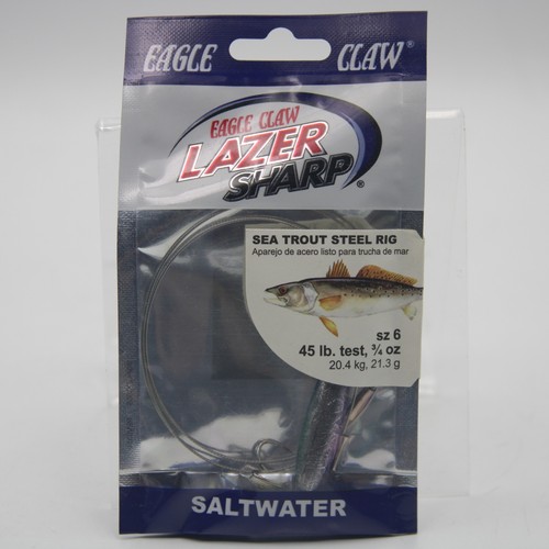 Eagle Claw Lazer Sharp Sea Trout Steel Rig LRRTS1-3/4 Saltwater 45lb Sz ...
