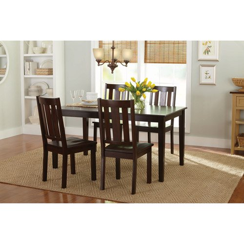 Wooden Kitchen Dining Table Set 4 Chairs Rectangle Solid Wood Mocha 4 ...