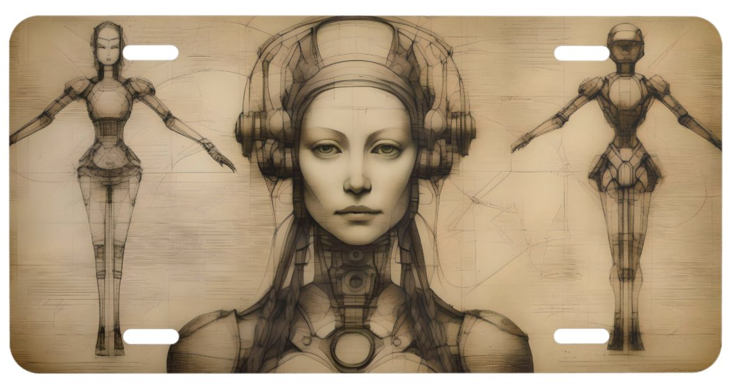 Da Vinci Style Female Cyborg Sketch License Plate 6 X 12 Inches ...