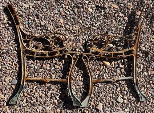 Vtg Ornate Scrolls heavy Cast Iron Garden Park Bench End Legs Parts ...