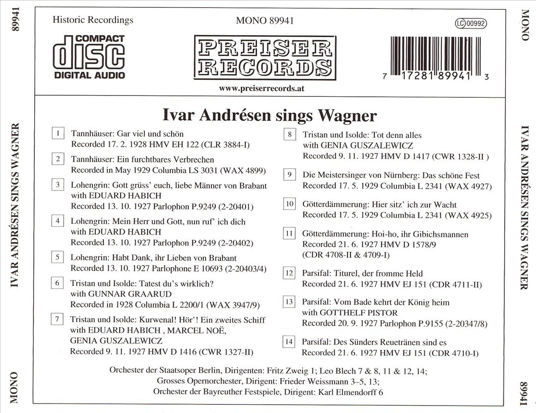 IVAR ANDRÉSEN IVAR ANDRÉSEN SINGS WAGNER NEW CD 717281899413 | eBay