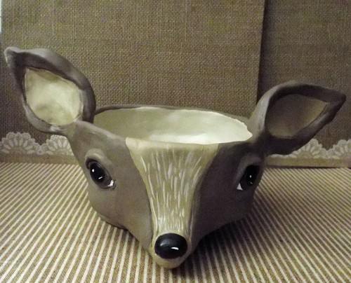 Handmade Folk Art Pottery Deer Bowl Planter Winter Deer Decoration Dish ...