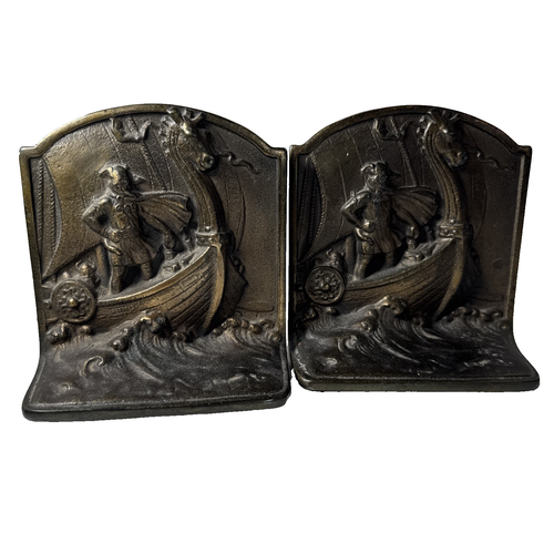 Vintage ESTATE Bronze Bookends HEAVY 5.2 LBS Nordic Viking & Viking ...