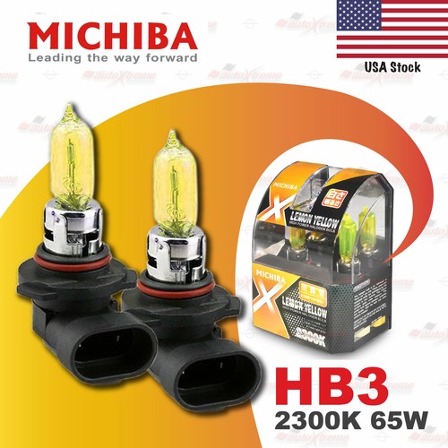 2x HB3 9005 MICHIBA 12V 65W Headlight Halogen Bulbs 2300K Lemon Yellow ...