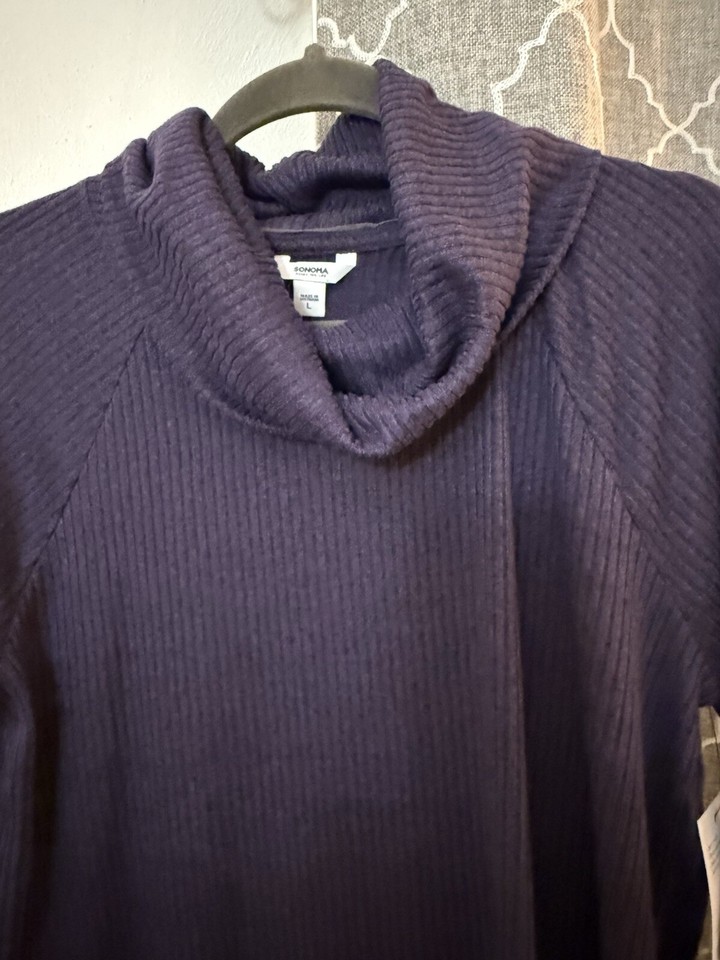 Sonoma Women Nwt Large Purple Ribbed Turtleneck Long Sleeves The ...