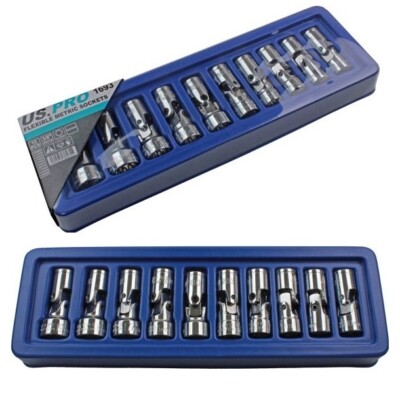 US PRO 3/8" DRIVE FLEXIBLE SOCKET SET METRIC 10mm to 19mm UJ Wobble ...