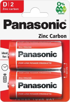Panasonic Zinc Carbon Batteries 2 x D 1.5V SIZE LR20 Cell Battery Heavy ...
