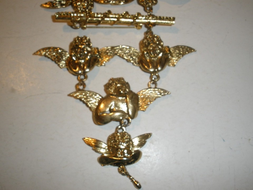 Vintage Brooch Shoulder Pin Angels Cherub Signed Ultra Craft Heavy ...