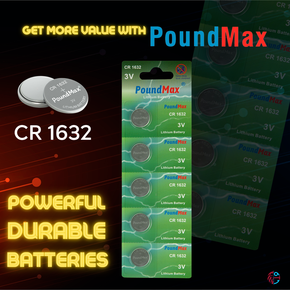 5 X 1632 CR1632 DL1632 KL1632 BR1632 L1632 PoundMax LITHIUM BUTTON CELL ...