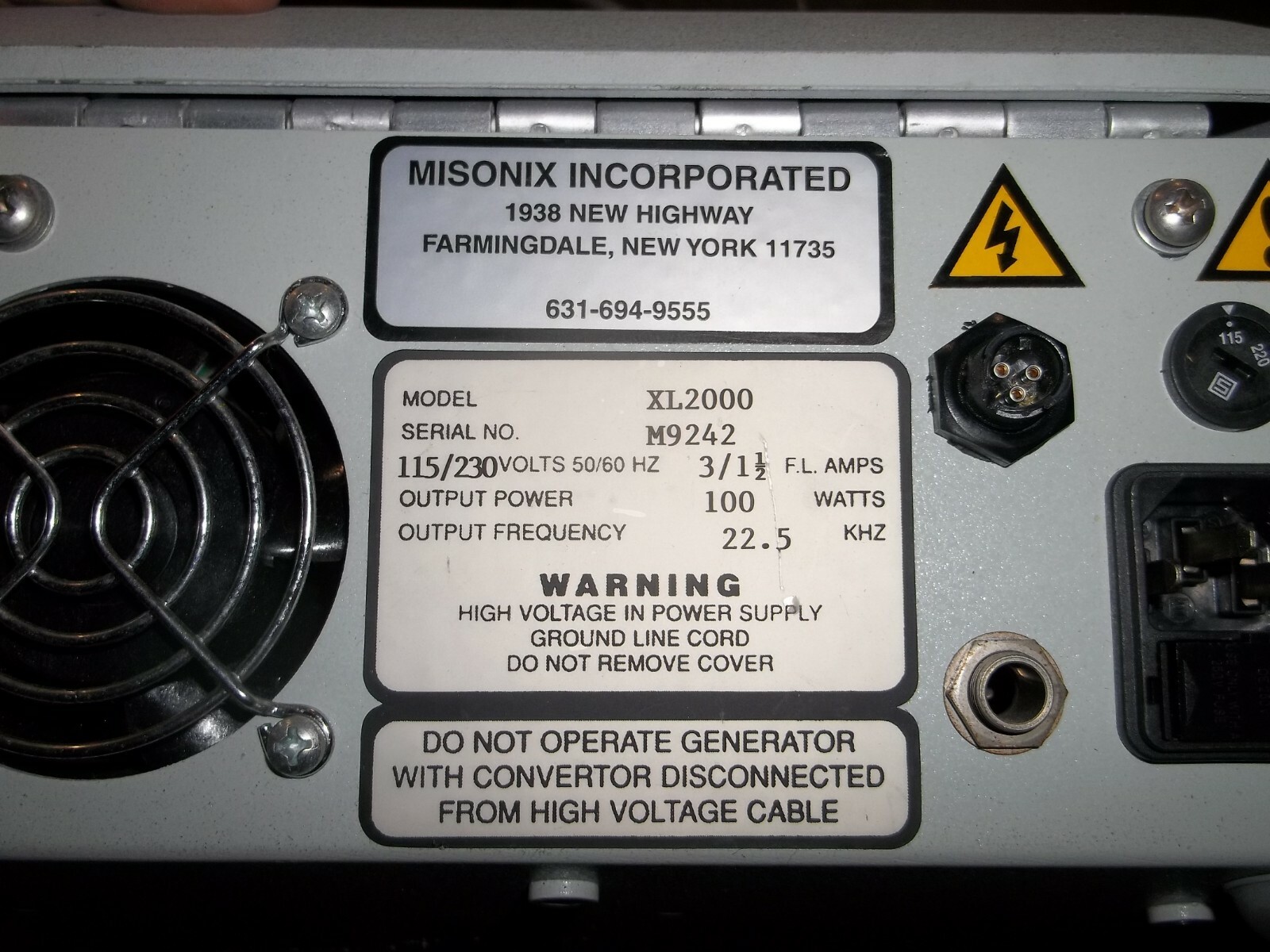 MISONIX MICROSON ULTRASONIC CELL DISRUPTOR XL2000 115/230V 50/60HZ 100W ...