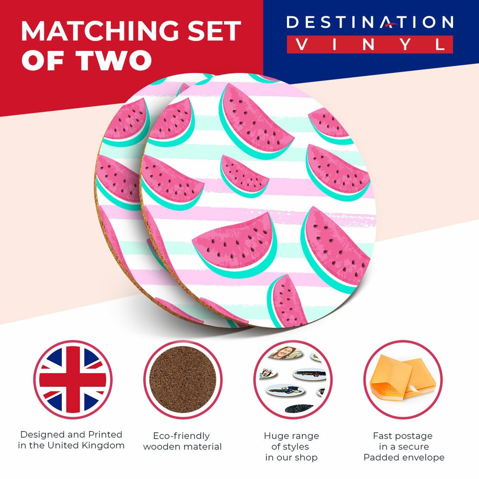 2 x Coasters - Pink Watermelon Healthy Fruit Melon Home Gift #14841 ...