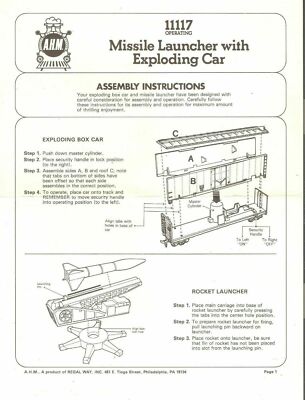 AHM ho scale #11117 exploding car ASSEMBLY INSTRUCTION SHEET paper ...