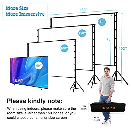 Projector Screen and Stand,Towond 150 inch Indoor Outdoor Projection ...