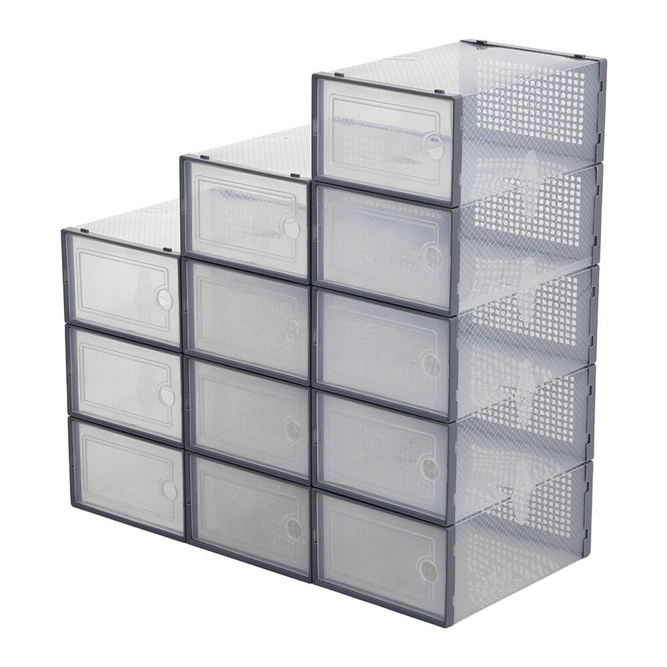 Transparent Clear Strong Plastic Shoe Storage Boxes Drawers Stackable ...