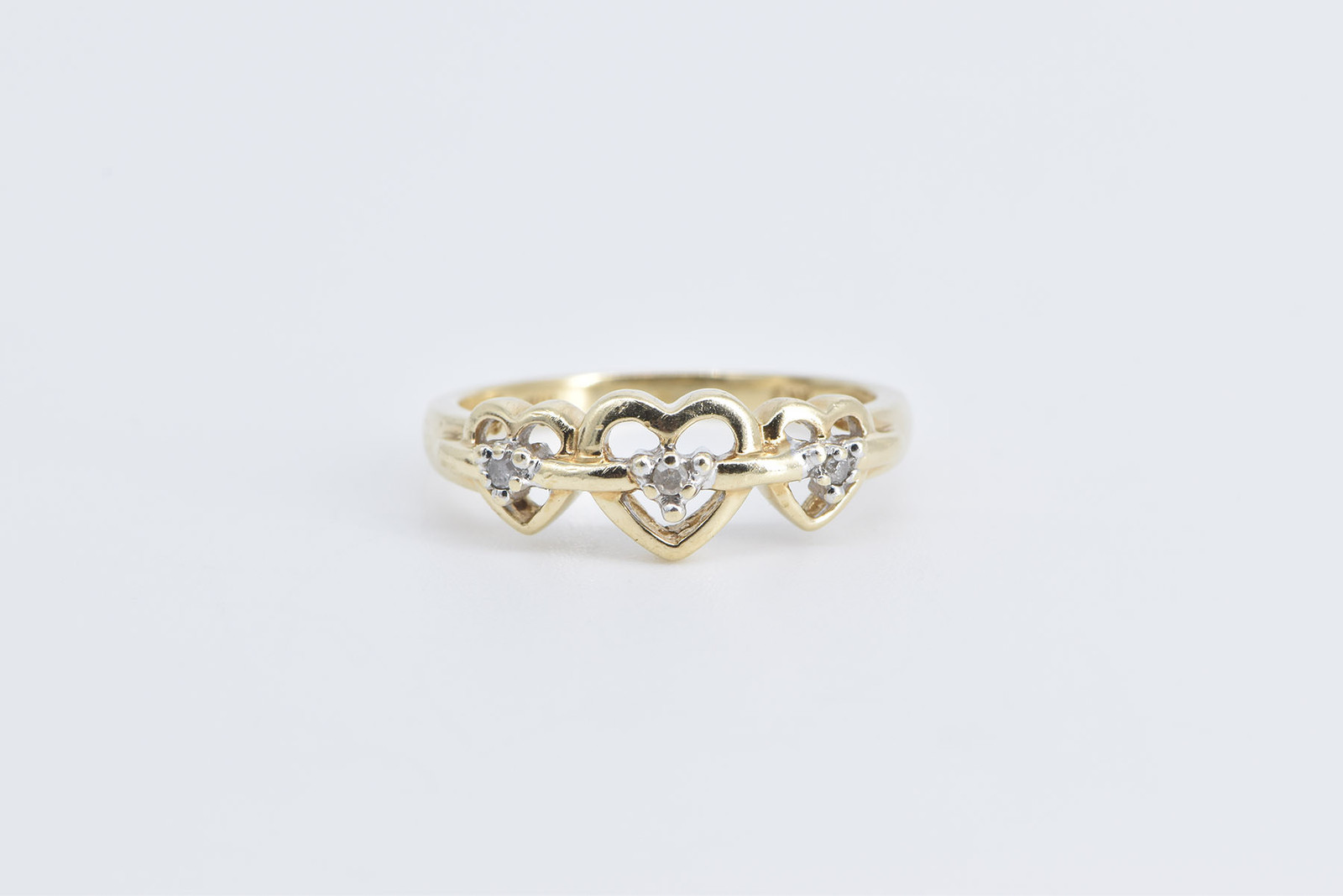 10K Diamond Three Heart Love Symbol Promise Ring Yell… - Gem