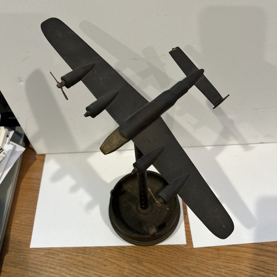 WWII Trench Art Aircraft Desk Model Ashtray 1942 90mm Shell Base Bomber ...