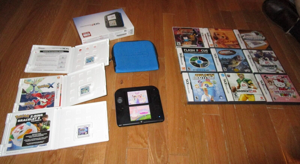 nintendo 2ds console blue bundle +POKEMON ALPHA SAPPHIRE MOON & X & 9 ...