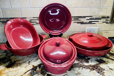 Longaberger Burgundy Paprika WOVEN TRADITIONS Pottery Serving Pieces ...