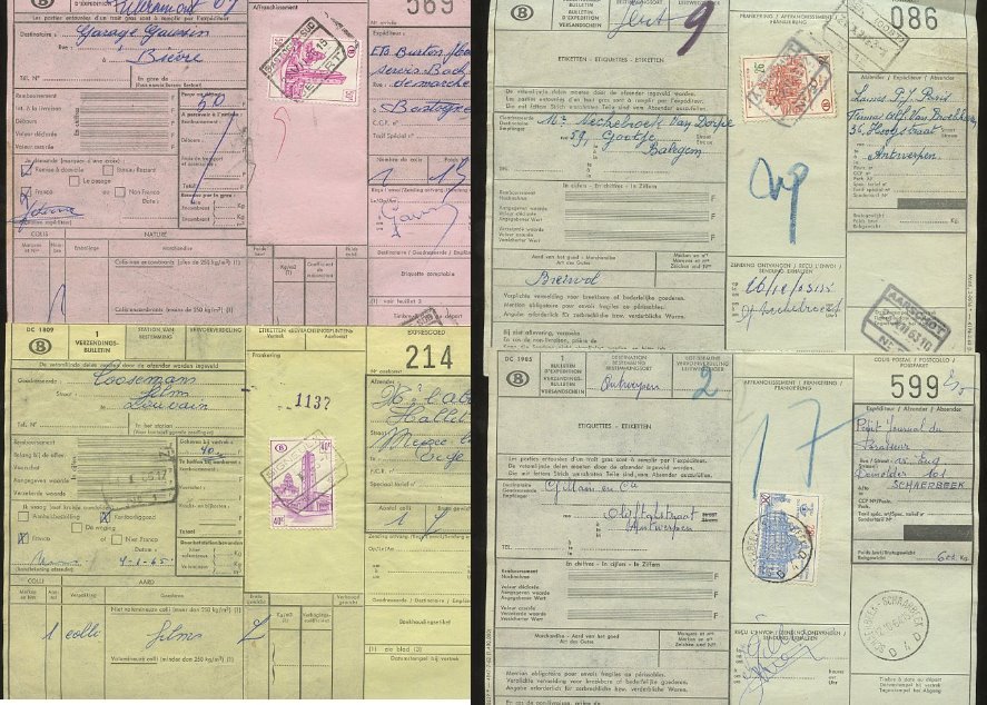 BELGIUM 1960s RAILWAY PARCEL STAMPS on FULL DOCKETS...6 DIFFERENT ...