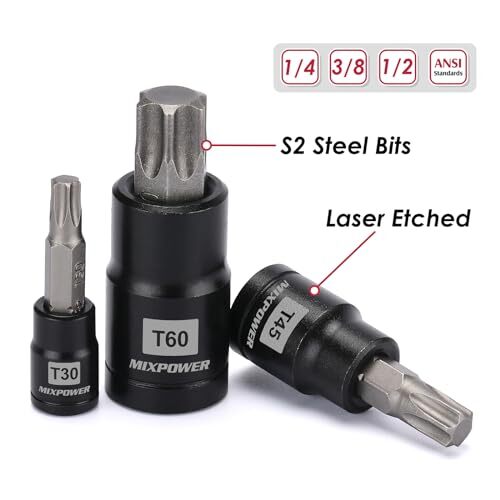 25 Piece Torx Bit and Female External Socket Set 13 Star Bits T8- T60 ...