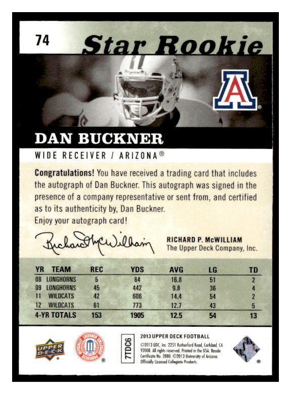 Dan Buckner 2013 Upper Deck 74 AU Rookie Autographs Auto | eBay