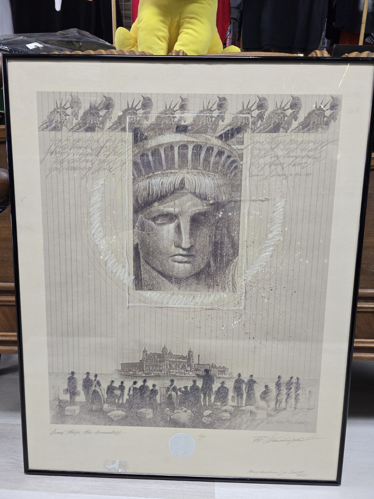 Original Hand Drawn Graphite Drawing Statue of Liberty Ellis Island ...