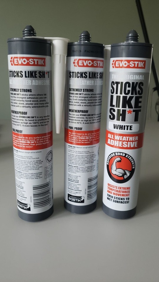 3x Evo-Stik Sticks Like Sh*t All Weather Polymer Adhesive Sealant WHITE ...