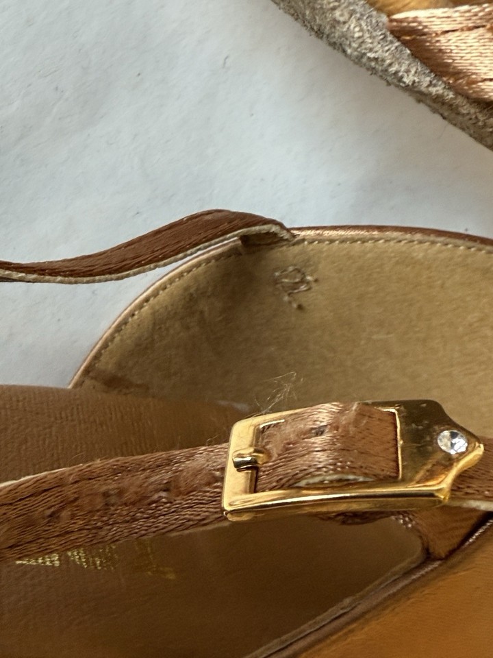 Ladies Tan Latin Ballroom Dance Shoes By Topline ANNA T-BAR size 7 ...