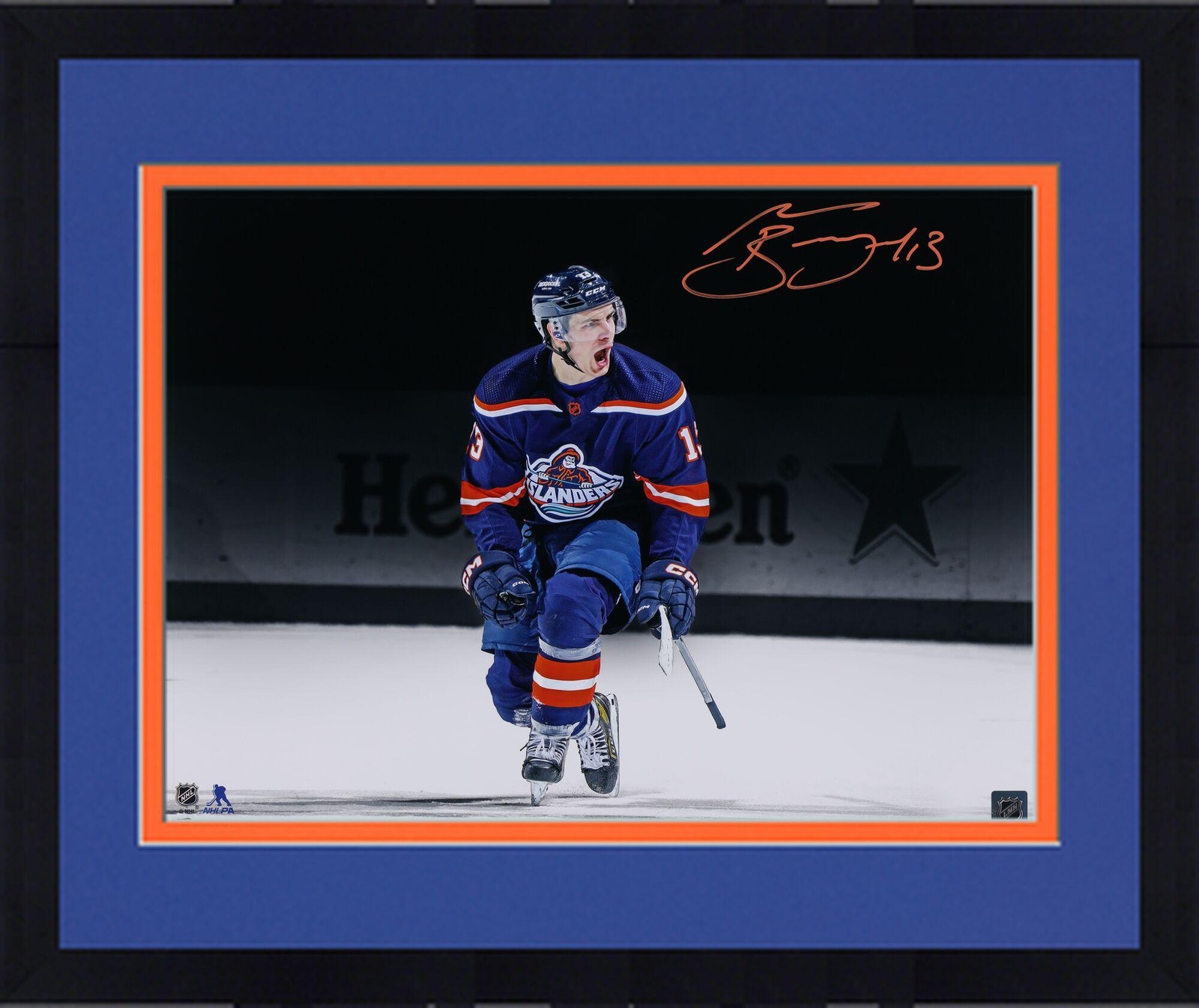 Framed Mat Barzal Islanders Signed 16x20 Reverse Retro Celebration ...