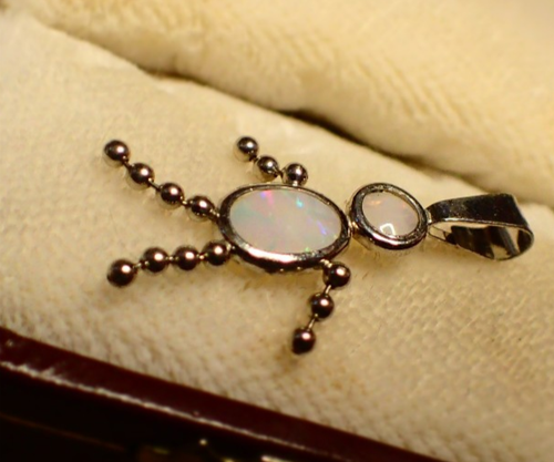 Custom Australian Opal (Oct.) Birthstone Boy Pendant in Solid 14K White ...