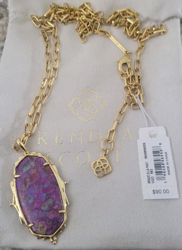 Kendra Scott Baroque Ella Pendant Necklace Gold Bronze Veined Purple ...