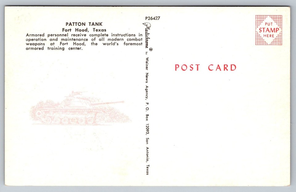 Vintage Postcard Patton Tank WW II Fort Hood Texas Military Weiner News ...