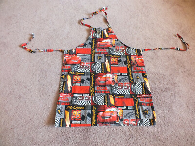 Handmade Child's Apron CARS Pattern Red Black Gold White 20x16 w 2 long ...