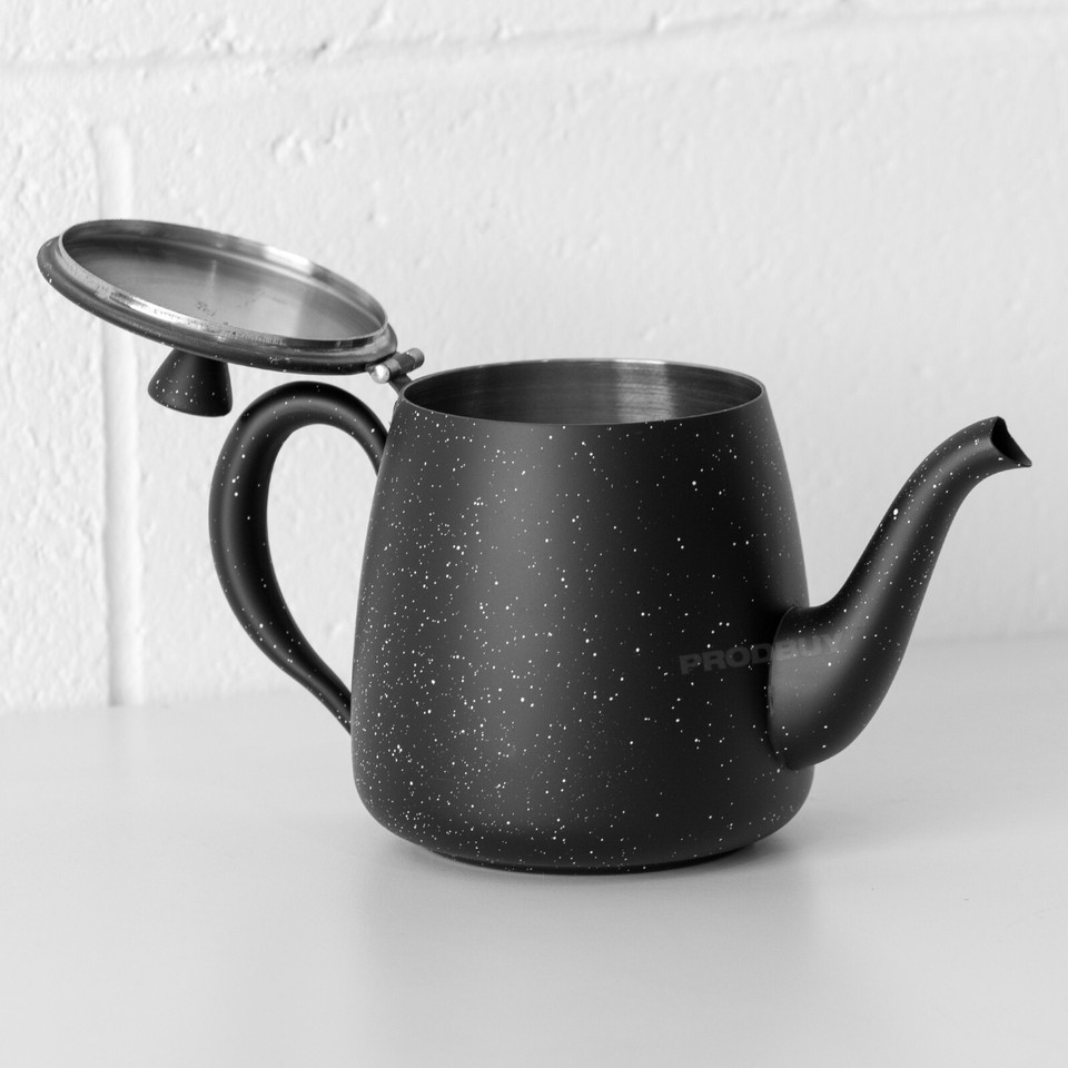 Black 1 Litre Teapot Stainless Steel 35oz Granite Effect Tea Serving ...