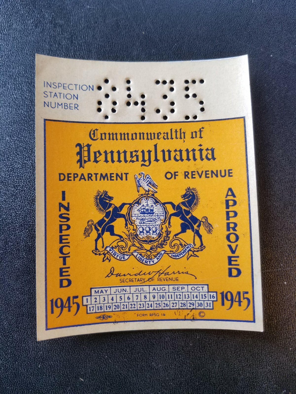 Original Vtg 1945 Commonwealth of Pennsylvania PA Unused Car Inspection ...