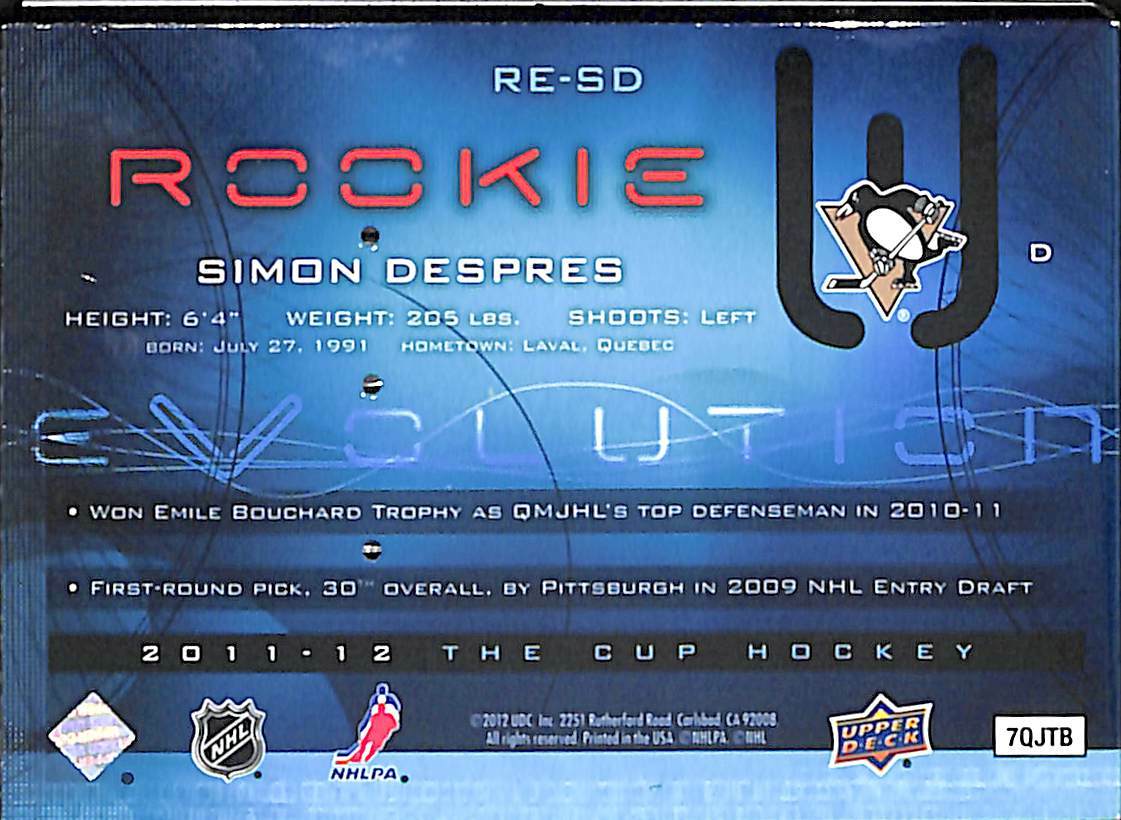 2011-12 Upper Deck The Cup Rookie Evolution Digital Card Simon Despres ...