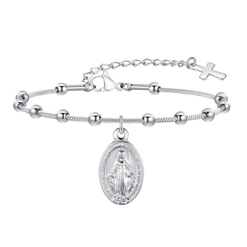 Stainless Steel Rosary Bracelet , Religious Cross Virgin Mary Prayer ...
