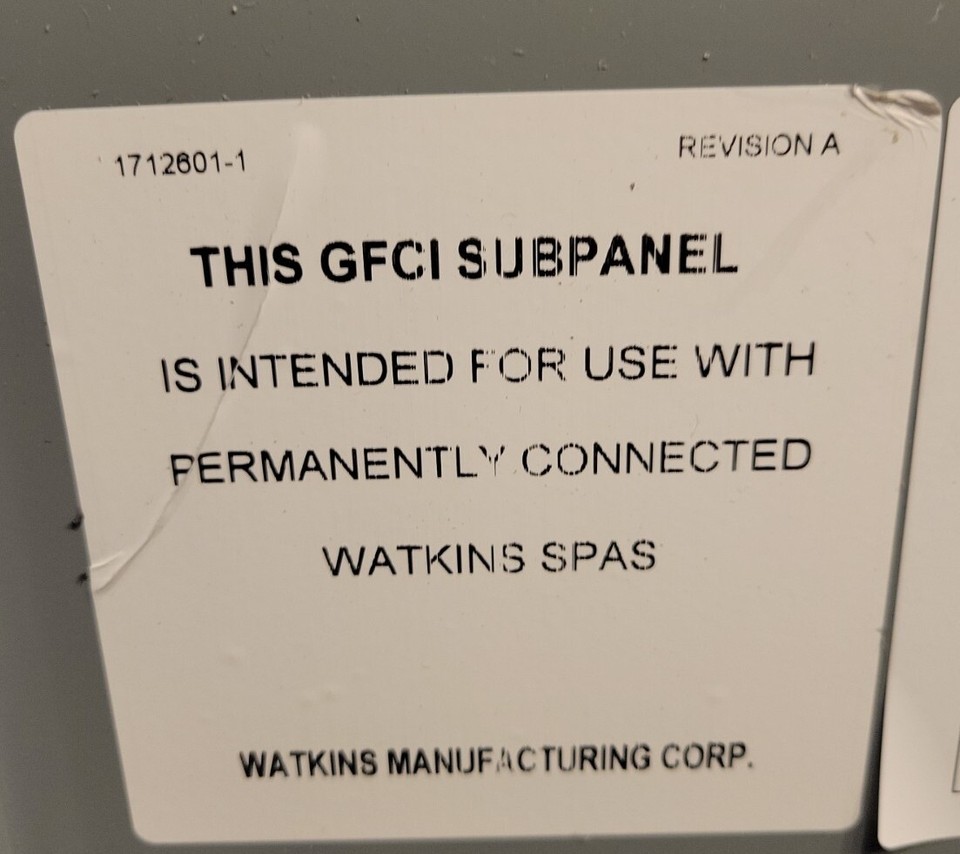 Hot Spring Spa GFCI Sub Panel, 100 Amp Max 50amp Supplied Watkins ...