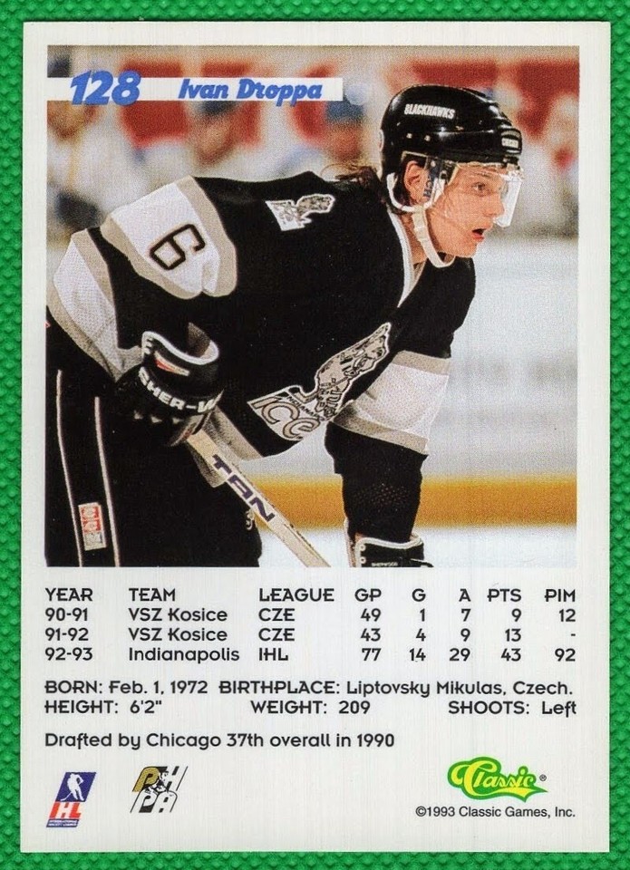 Ivan Droppa - 1992 Classic #128 - Chicago Blackhawks Draft Hockey Card ...